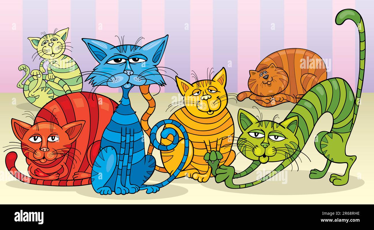 funny color cats group cartoon illustration Stock Vector Image & Art ...