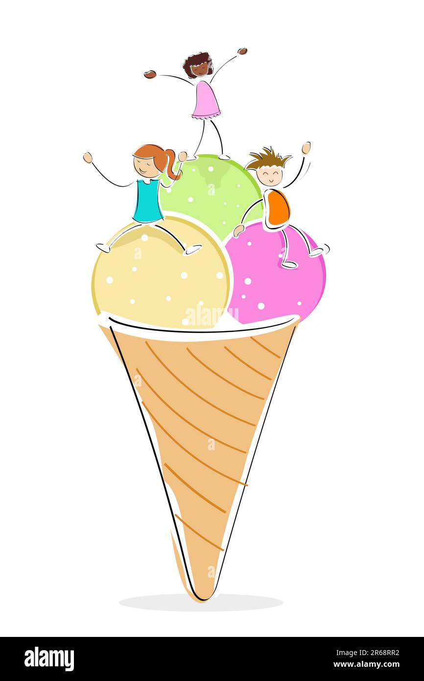illustration of kids with ice cream on white background Stock Vector ...
