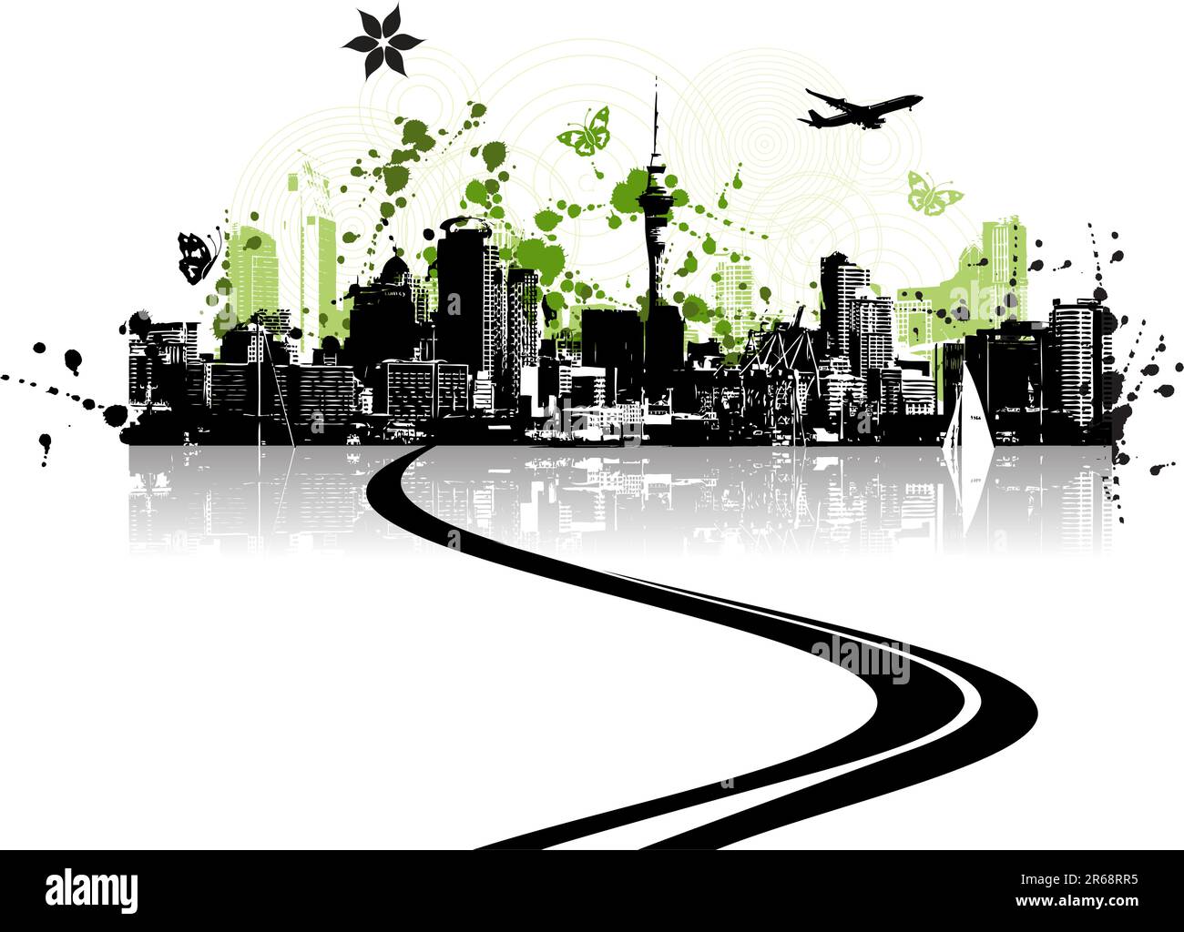 Green city, cityscape background, urban art Stock Vector Image & Art ...