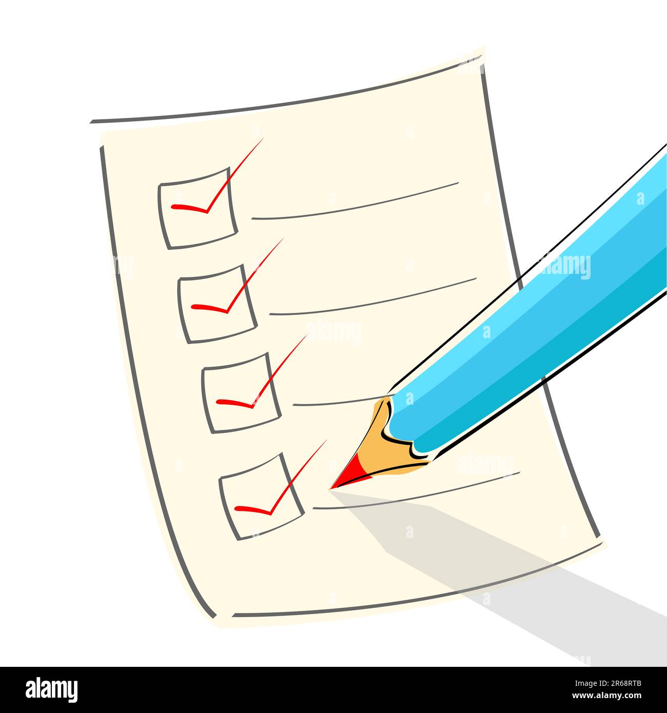 illustration of right sign with pencil on white background Stock Vector ...