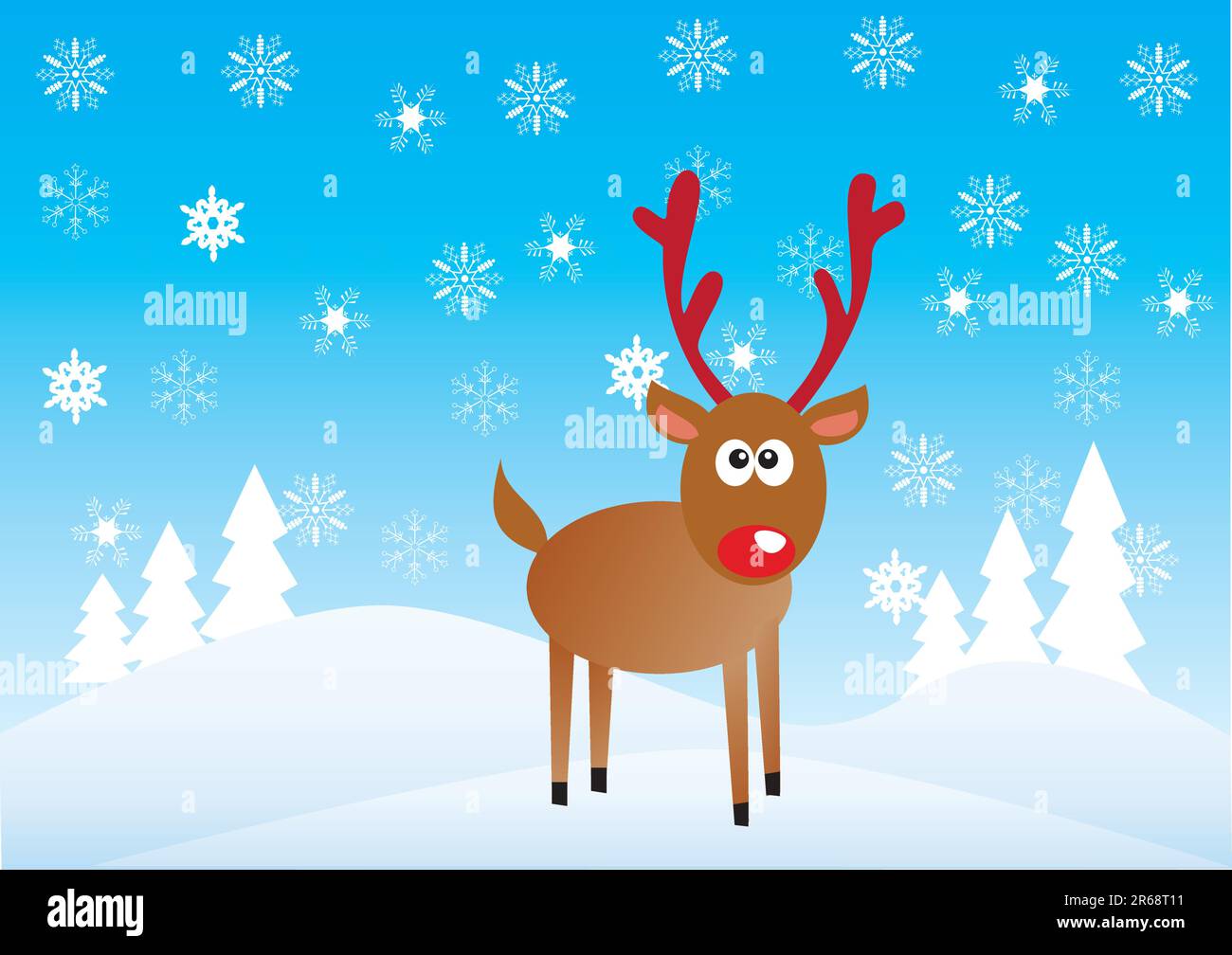 vector illustration of funny rudolf with christmas background Stock ...