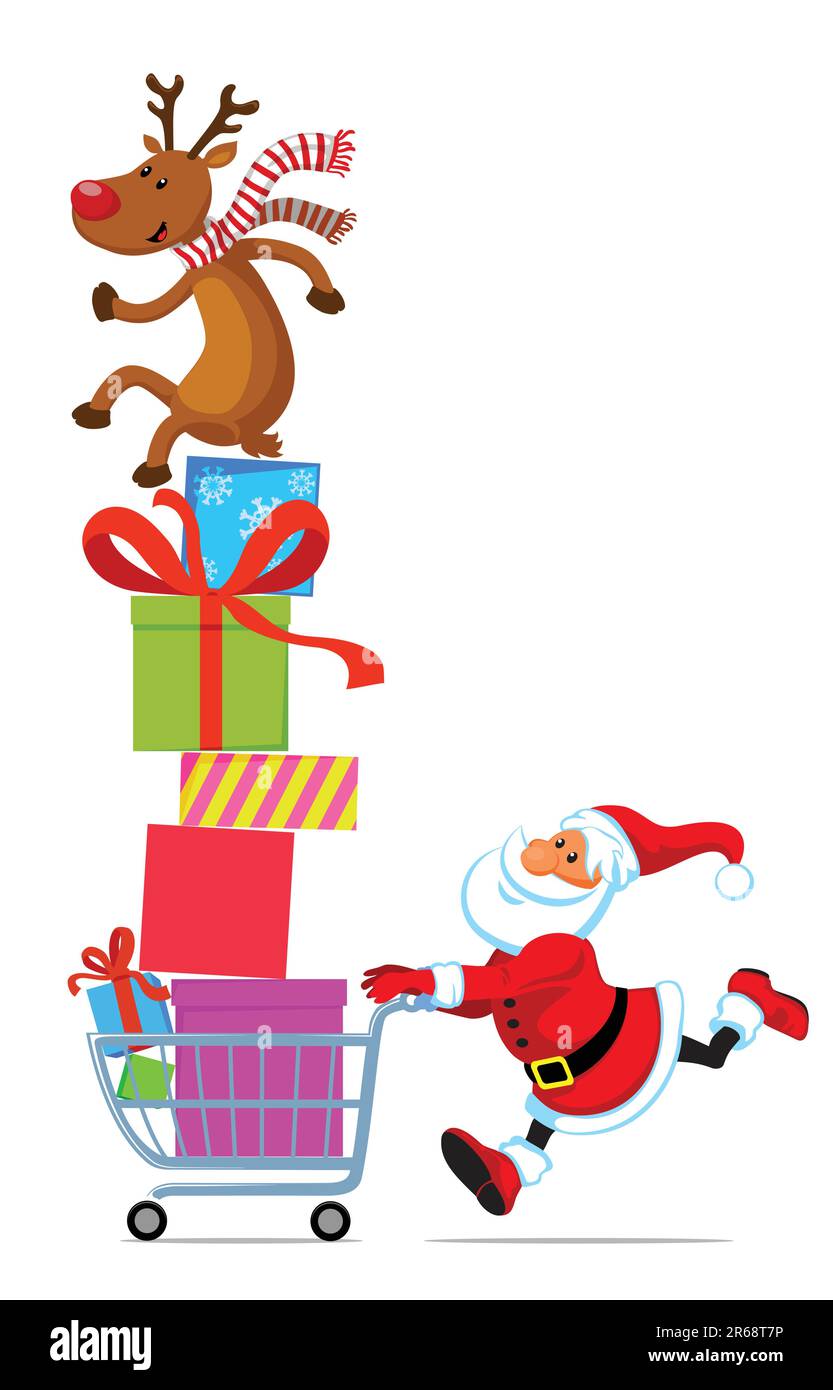 Santa deer cart gift cartoon hi-res stock photography and images - Alamy
