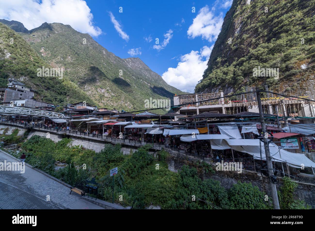 main street of Agua Calientes, Peru, gateway to Machu Picchu, showing ...