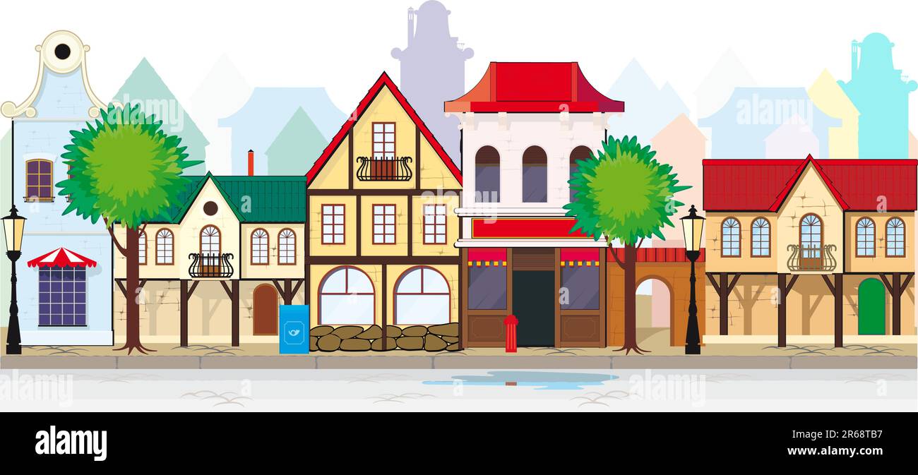 Elegant old, antique street of a small town. You can, if desired, add ...