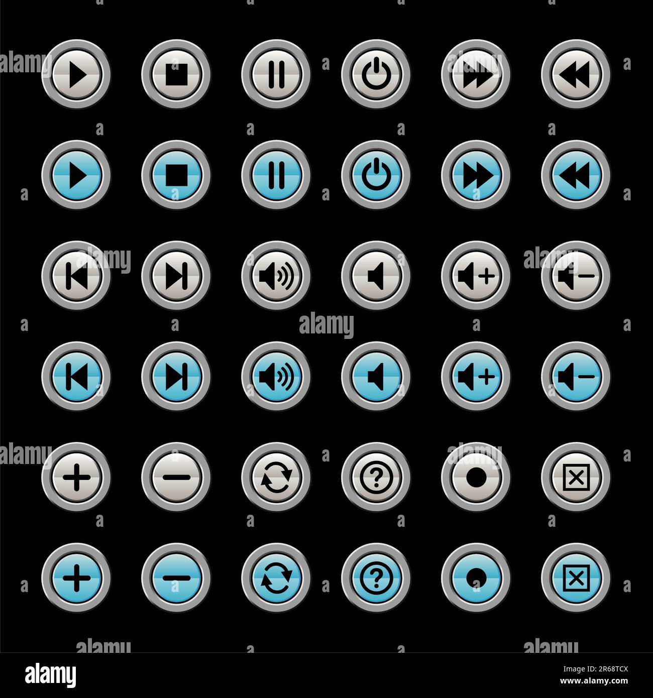 media player icons and symbols, each with on and off states Stock ...