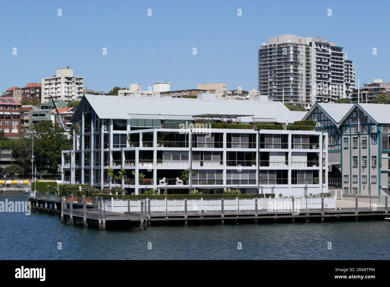 The 'Finger Wharf' at Woolloomooloo Bay in Sydney, Australia. The wharf ...