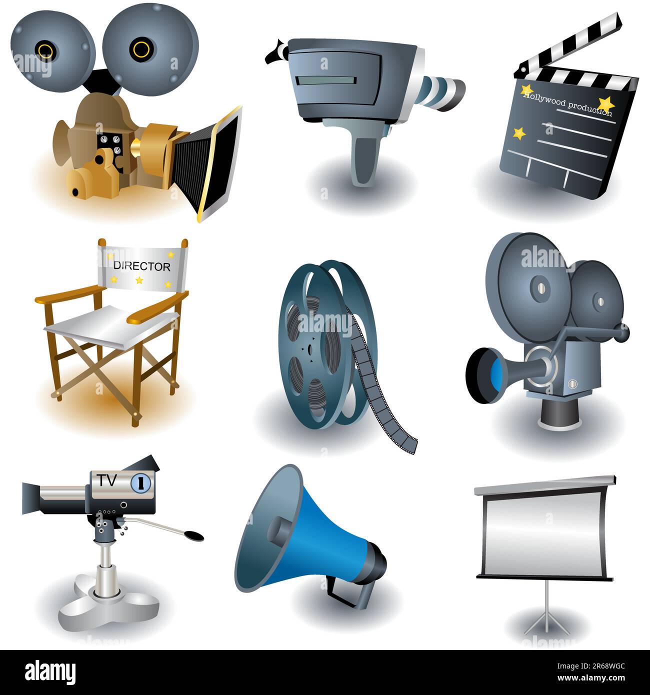 Nine colored and vector illustrated movie equipment Stock Vector Image ...