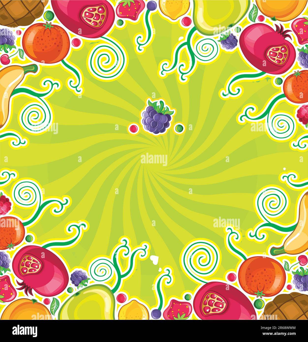 Different types of delicious fruits combined in frame. With space for ...