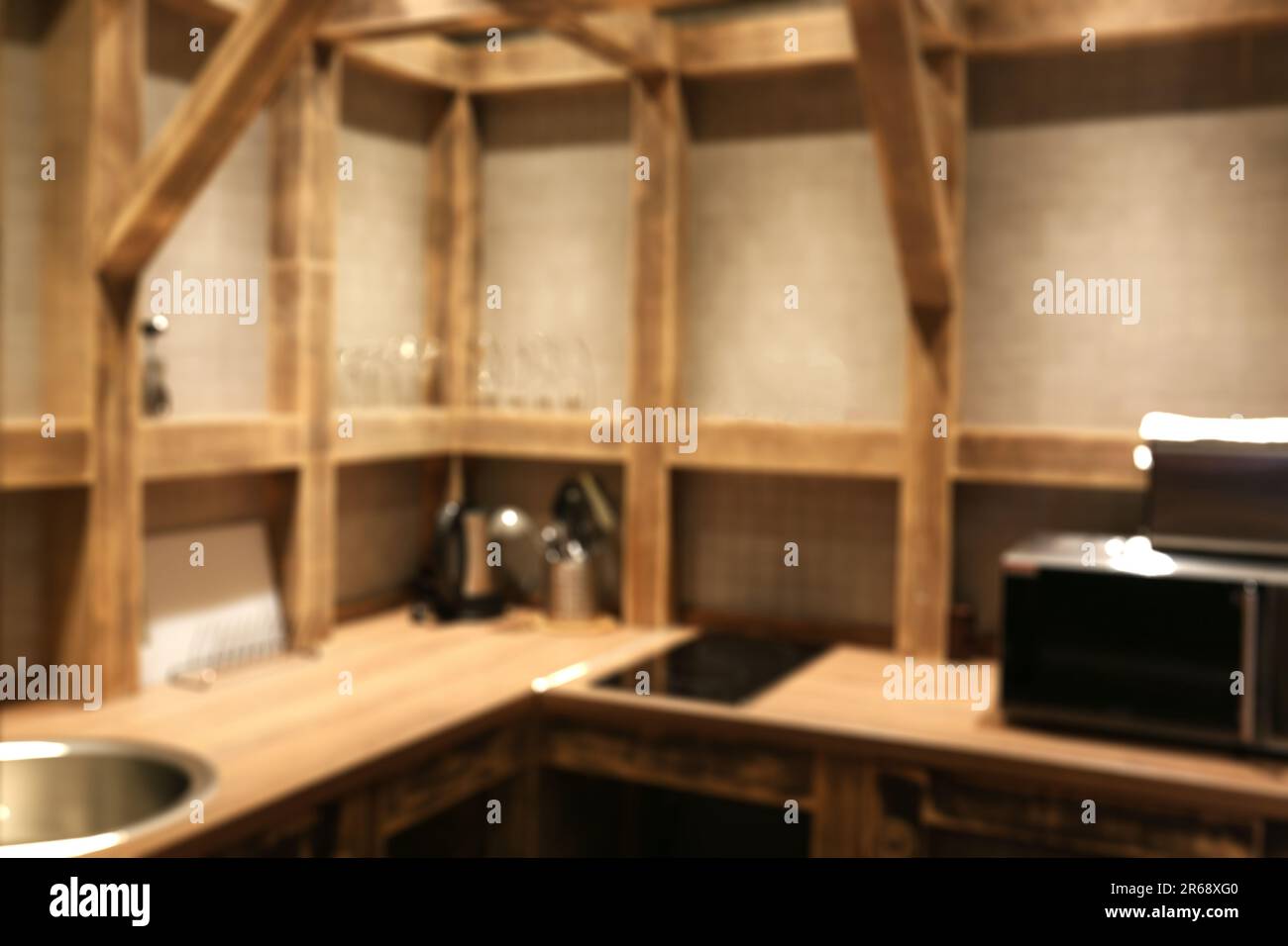 Hotel kitchen interior with stylish furniture and appliances Stock ...