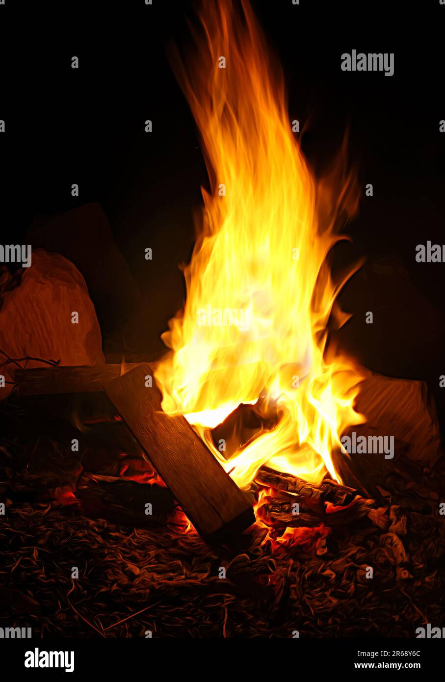 Fire, flames, fire pit outside at night, shot long exposure for ...