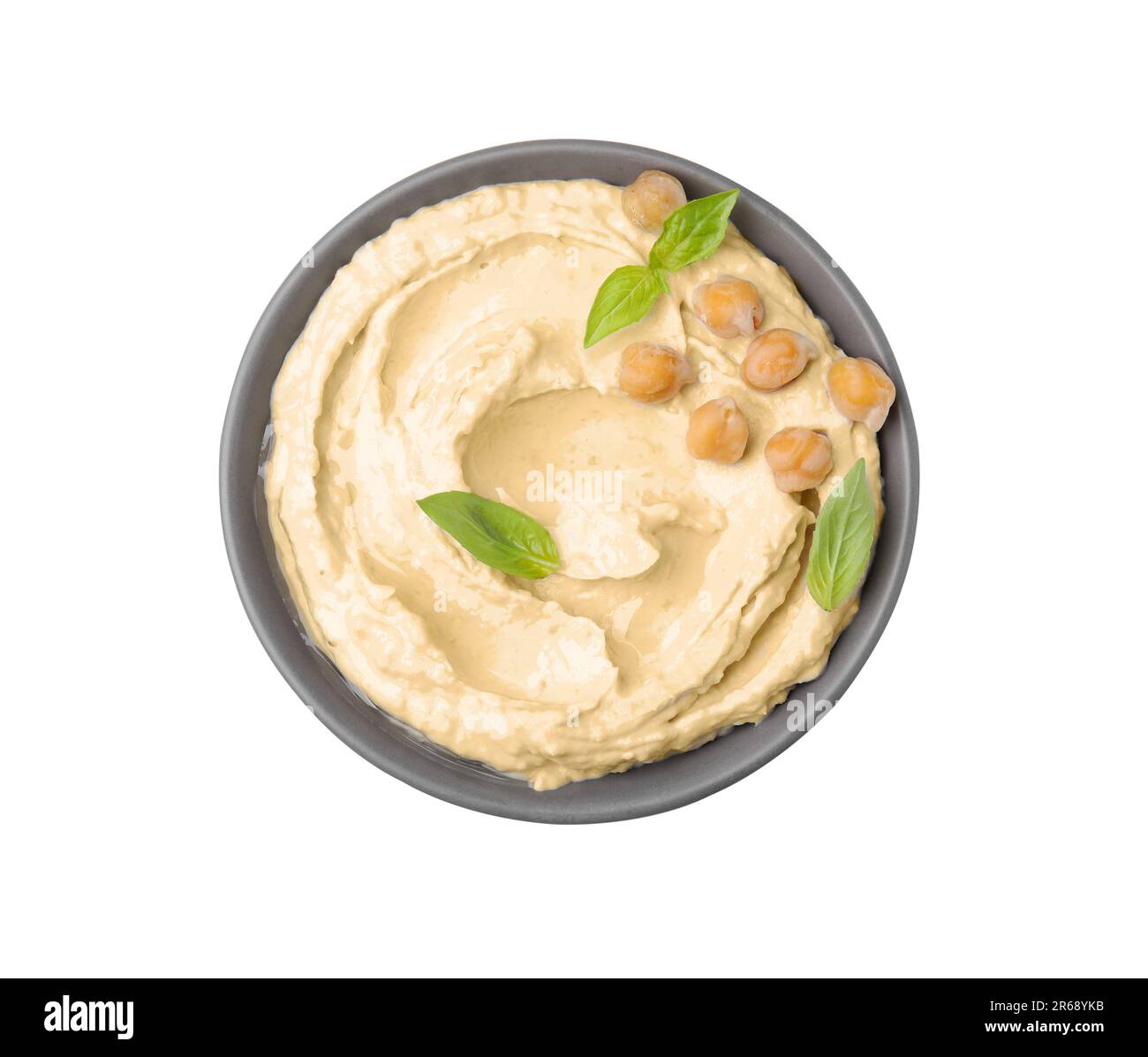 Bowl of delicious hummus with chickpeas isolated on white, top view ...