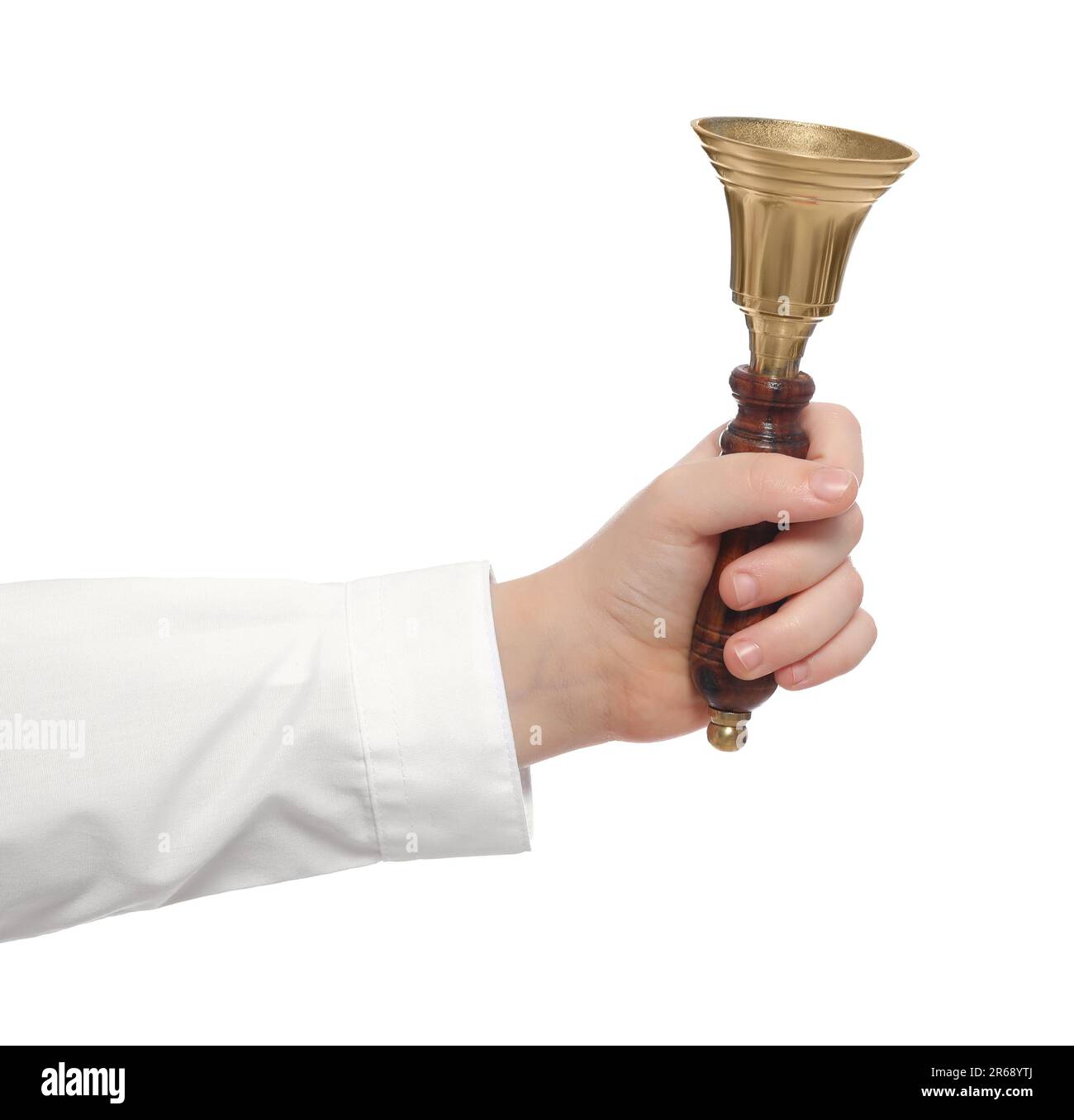 Pupil with school bell on white background, closeup Stock Photo - Alamy