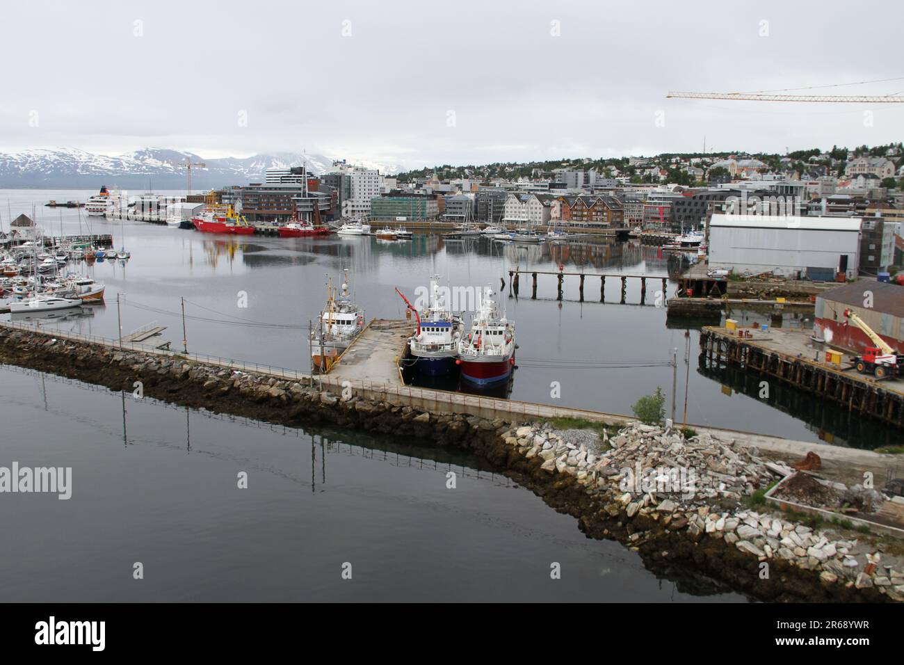 City of Tromso, Norway, View of mountains, buildings, churches and ...