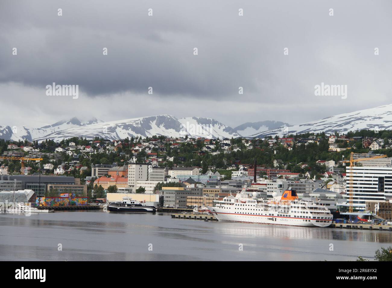City of Tromso, Norway, View of mountains, buildings, churches and ...