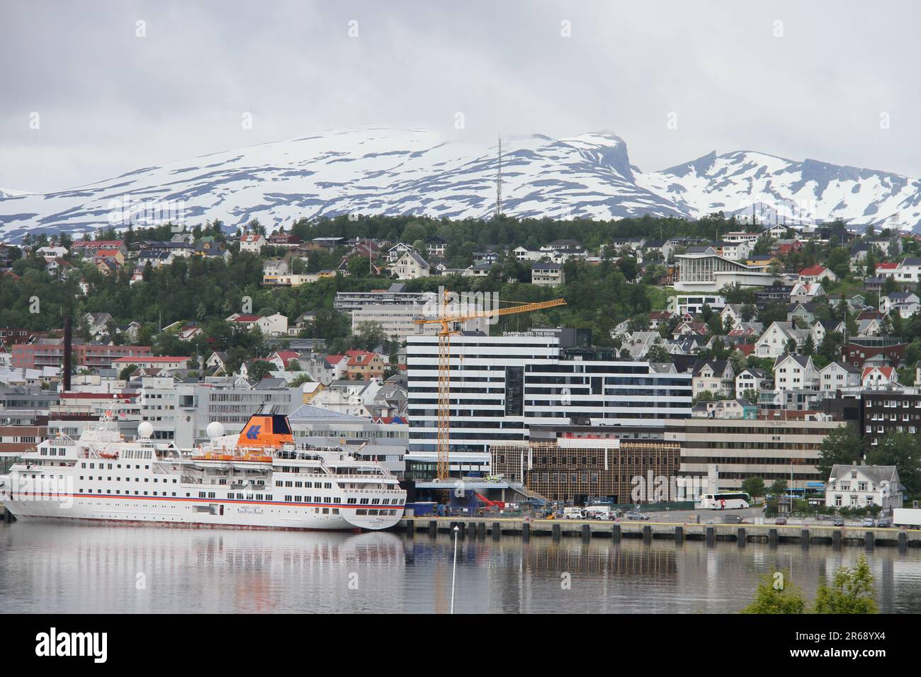 City of Tromso, Norway, View of mountains, buildings, churches and ...