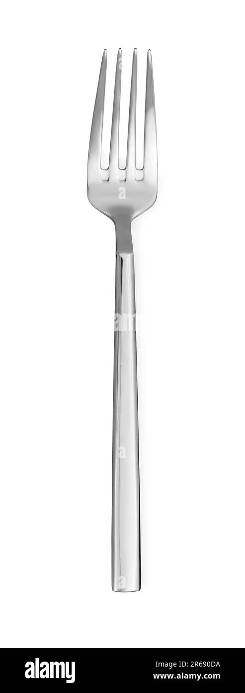 One new shiny fork isolated on white, top view Stock Photo - Alamy
