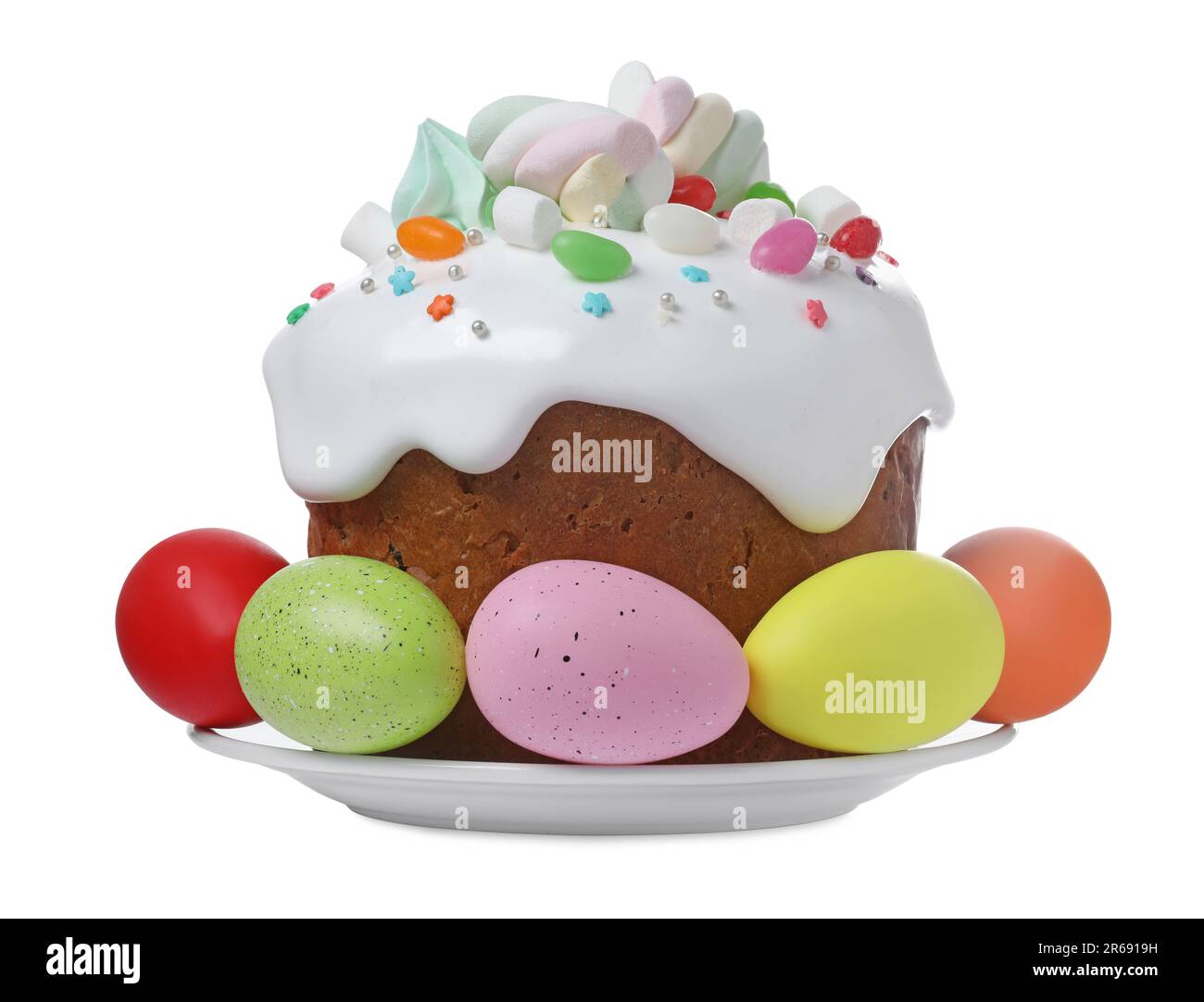 Traditional Easter cake with sprinkles, jelly beans, marshmallows and ...