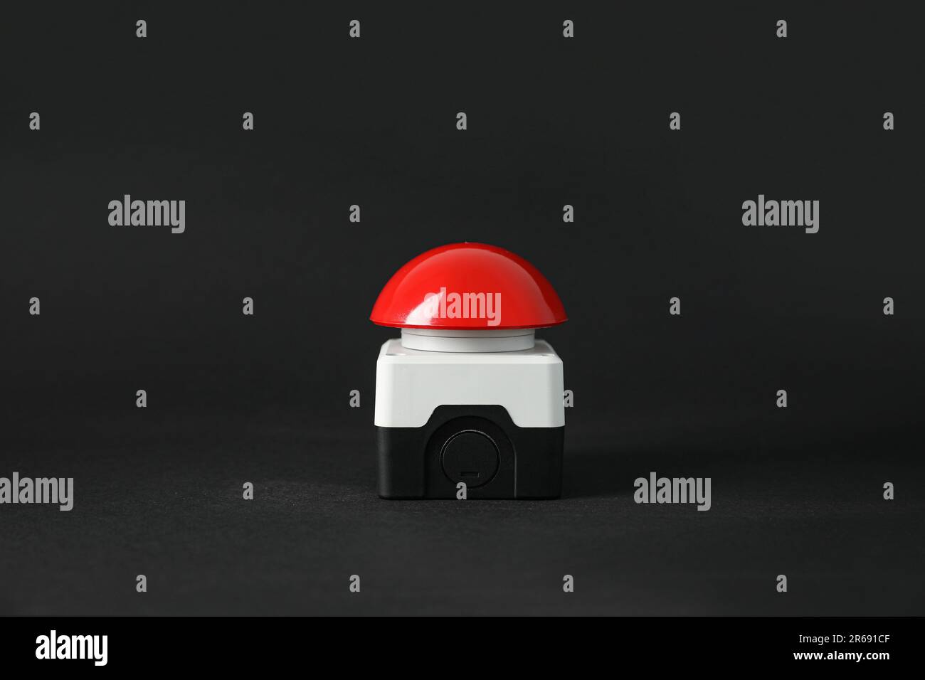 Red button of nuclear weapon on black background. War concept Stock ...