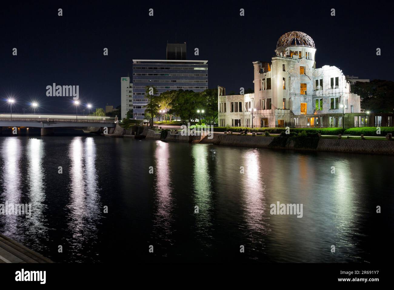 Atomic Bomb Dome and Motoyasu River at night Stock Photo - Alamy