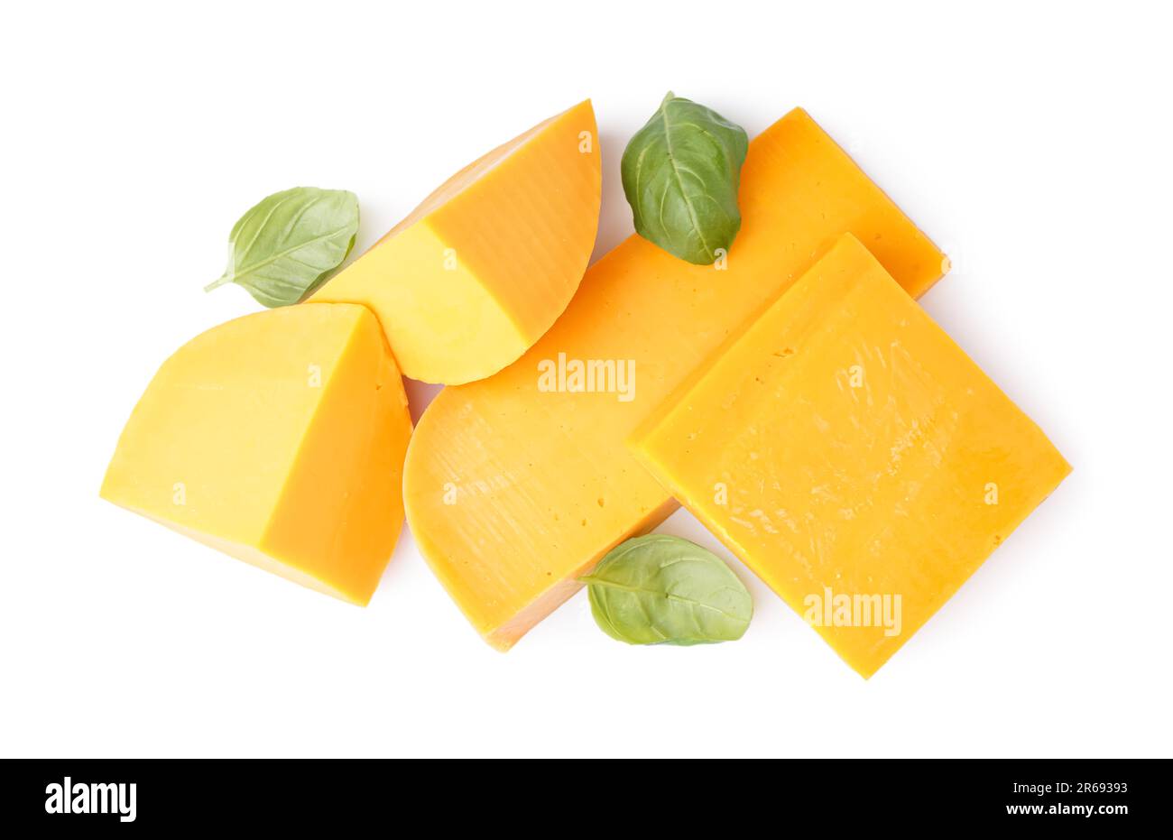 Pieces of tasty cheddar cheese on white background Stock Photo - Alamy