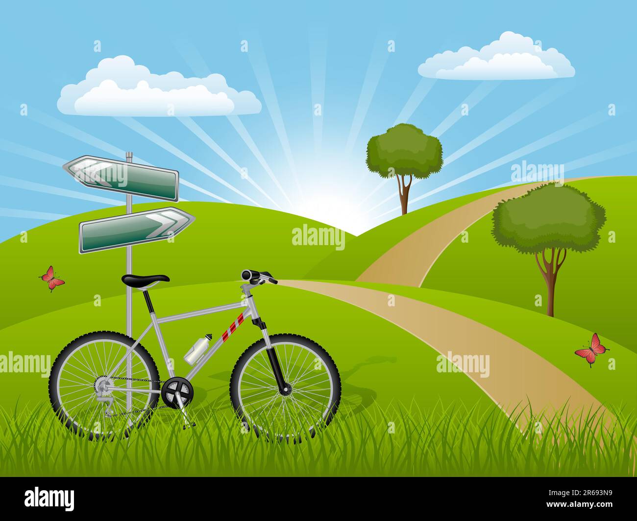 Summer landscape with a bike. Vector illustration Stock Vector Image ...