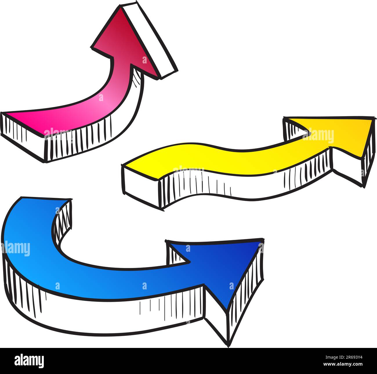 3D arrow color sketchy design elements set vector illustration Stock ...