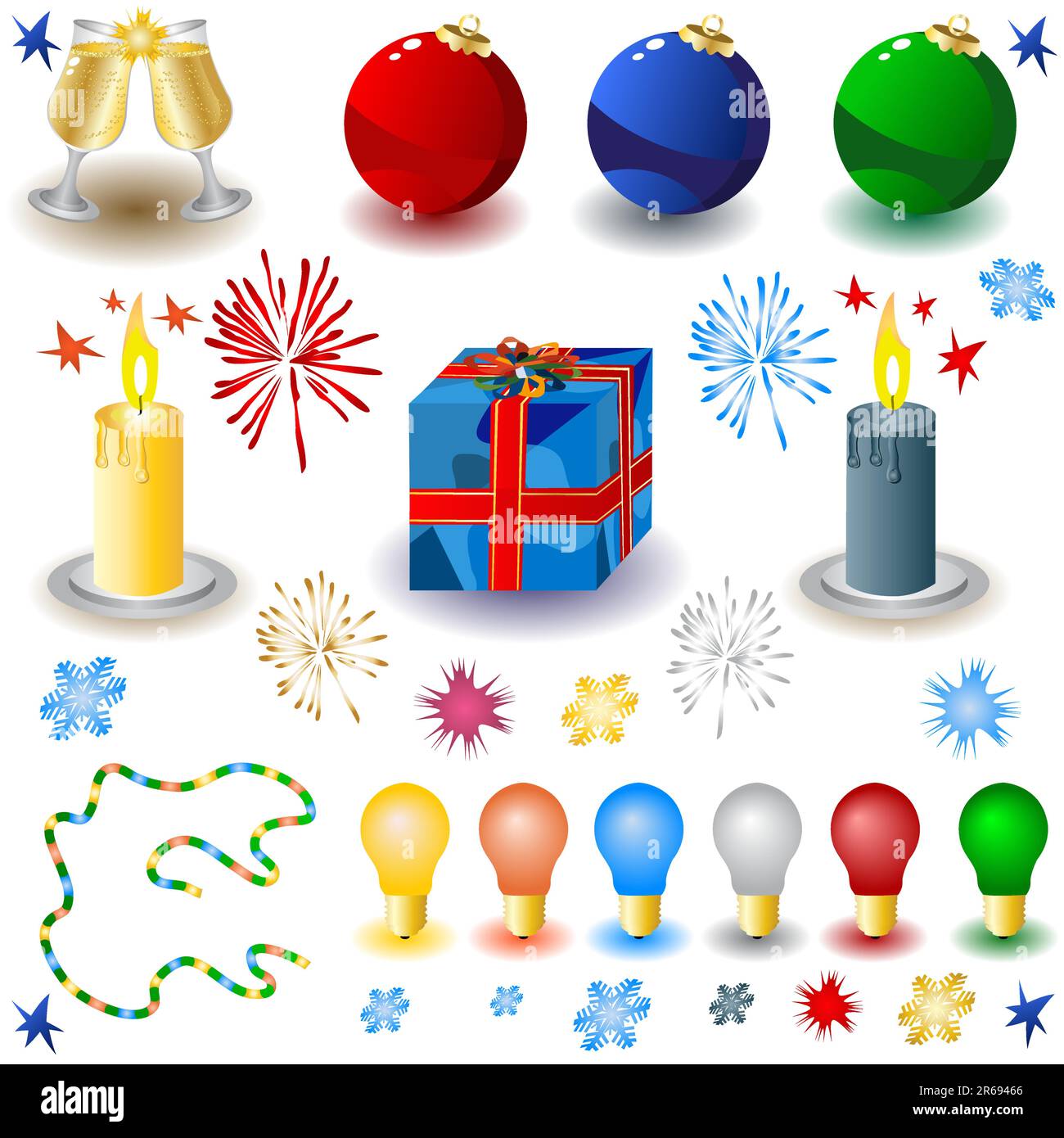 Vector illustration of different colored Christmas elements Stock ...