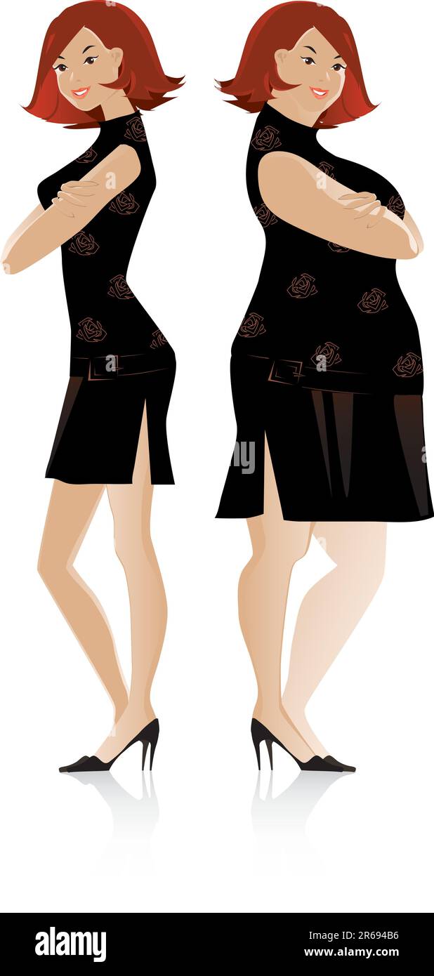 Vector illustration of changes in sizes before and after diet Stock ...