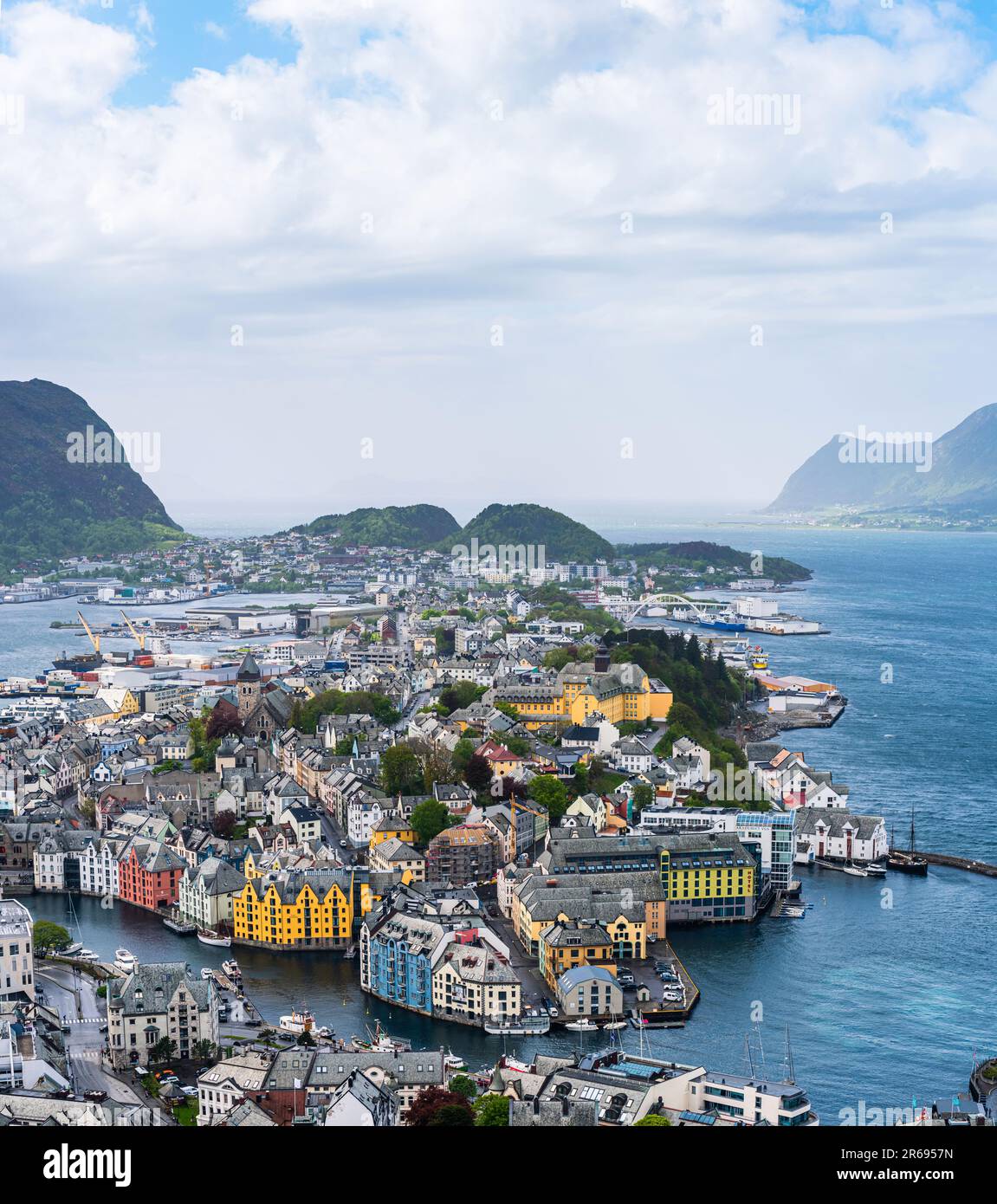 Panorama of ALESUND from Byrampen Viewpoint, Geirangerfjord, Norway ...
