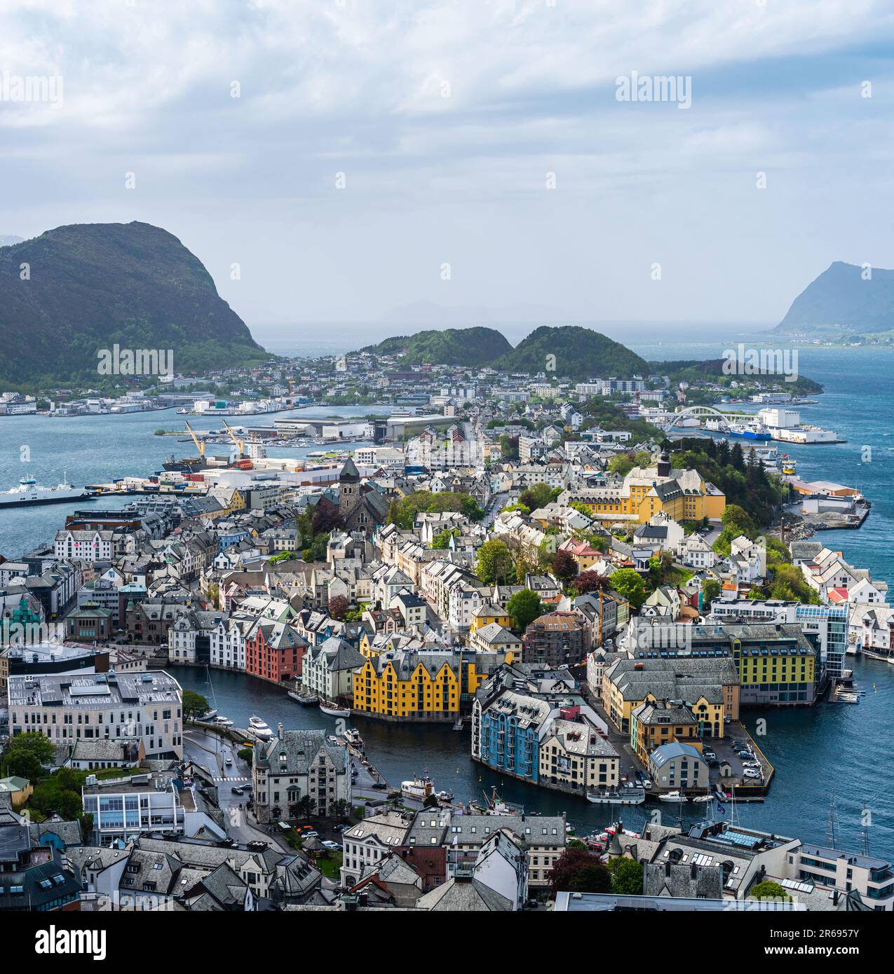 Panorama of ALESUND from Byrampen Viewpoint, Geirangerfjord, Norway ...