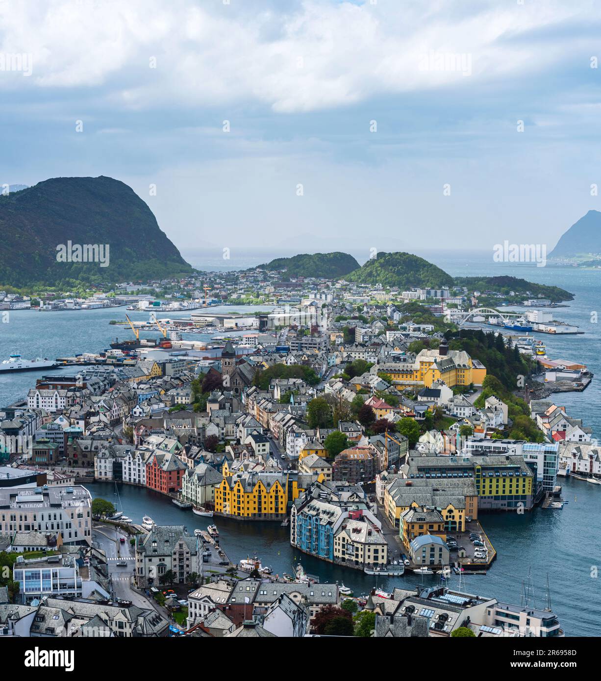 Panorama of ALESUND from Byrampen Viewpoint, Geirangerfjord, Norway ...