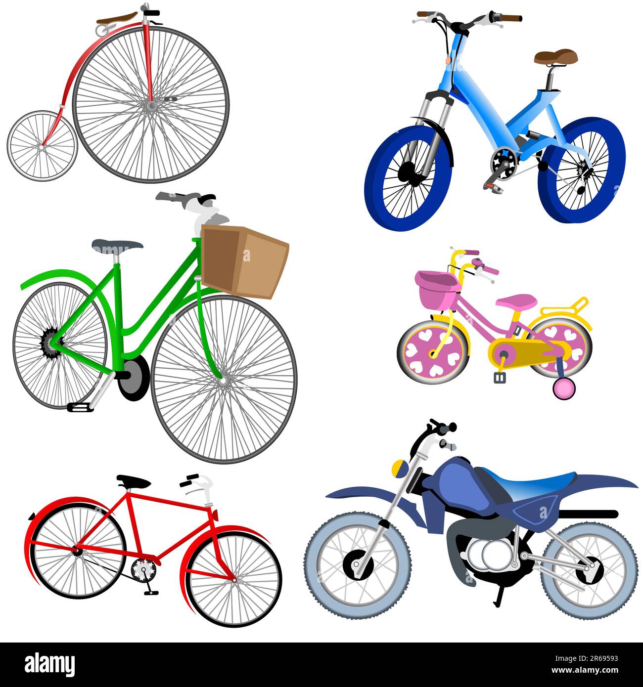 Vector illustration of different bikes and a motorbike isolated on ...