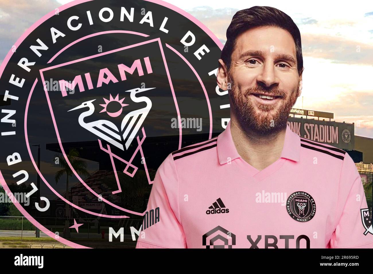 Lionel Messi with the Inter Miami shirt, the shield and the stadium in ...
