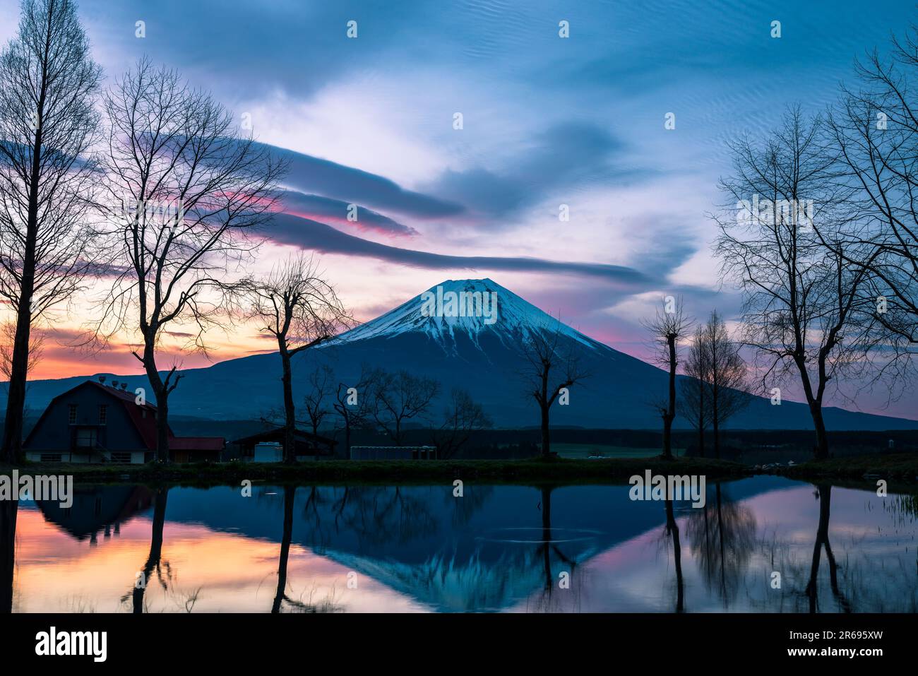 Morning Sunrise and Mt. Fuji and Upside Down Fuji Stock Photo - Alamy