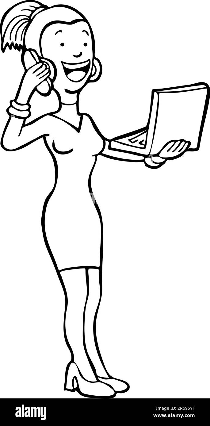 Image of a woman with laptop - black and white Stock Vector Image & Art ...