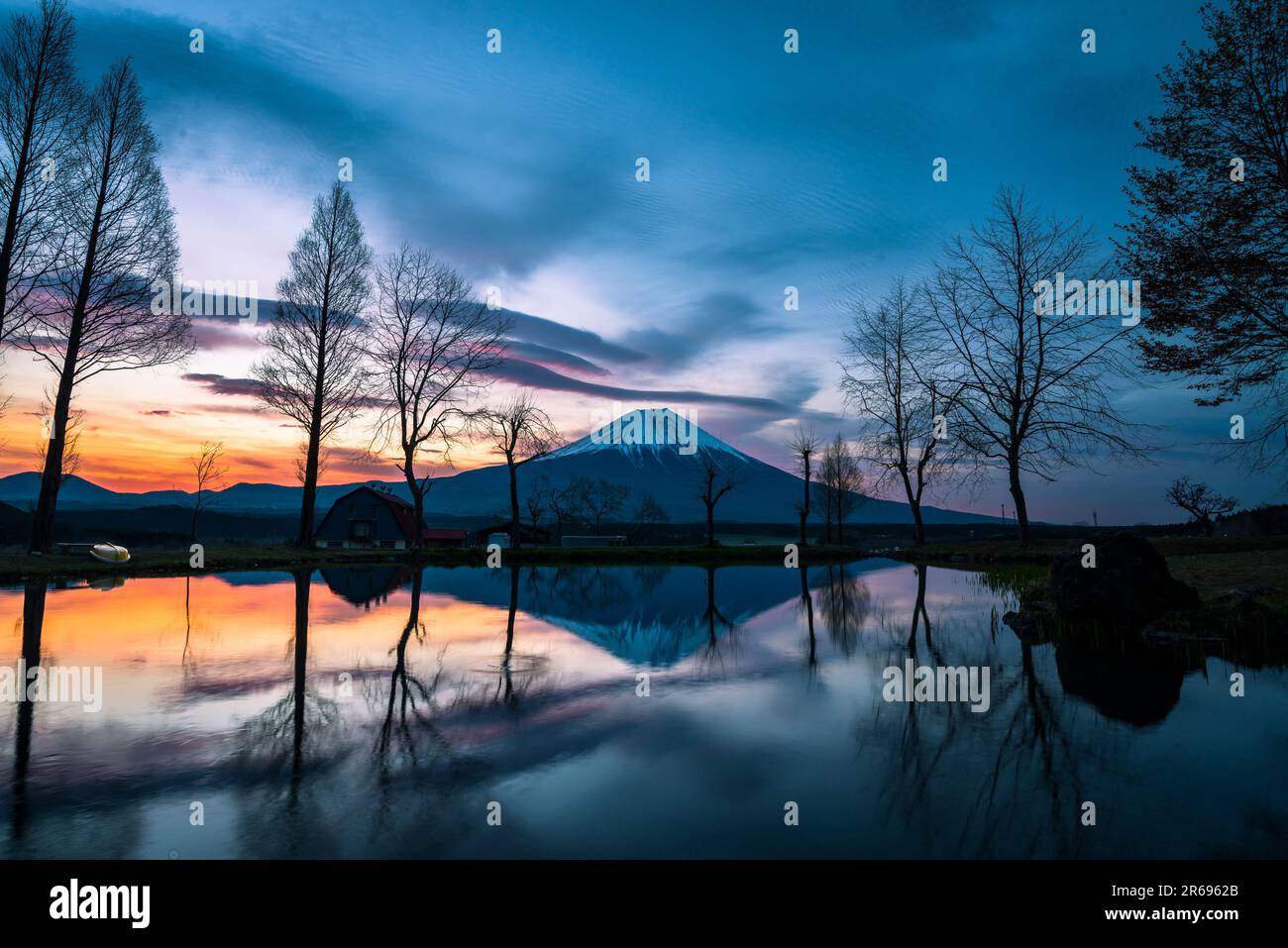 Morning Sunrise and Mt. Fuji and Upside Down Fuji Stock Photo - Alamy