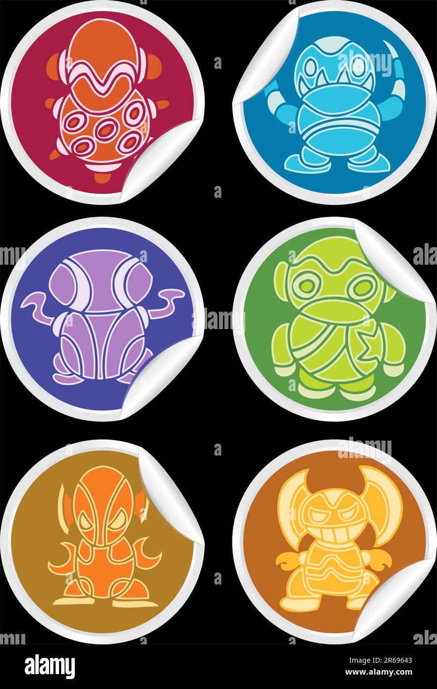Set of 6 alien creatures from outer space - sticker style Stock Vector ...
