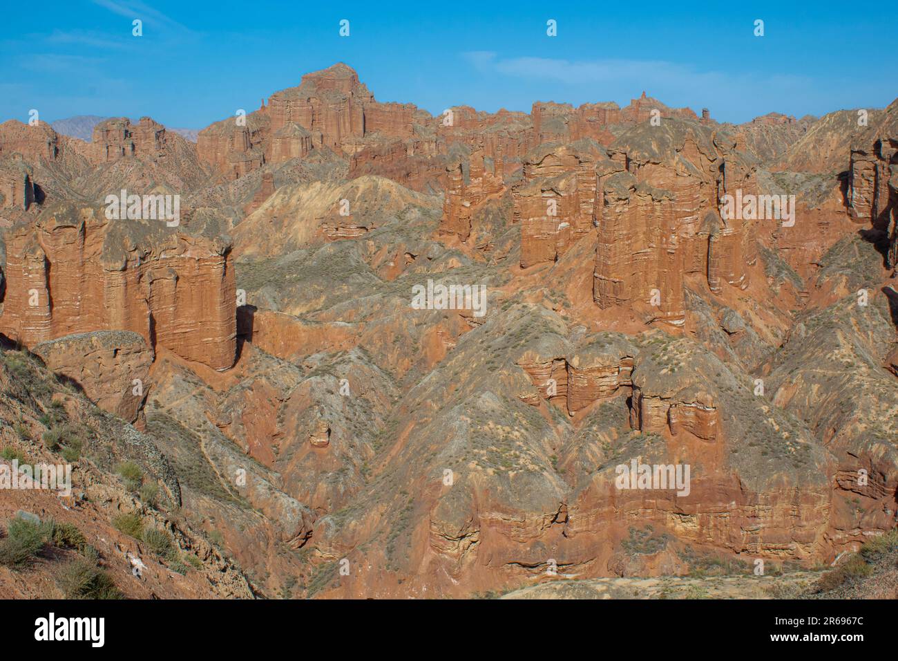Nature in China. Rock formations at Binggou Danxia scenic area. Close ...