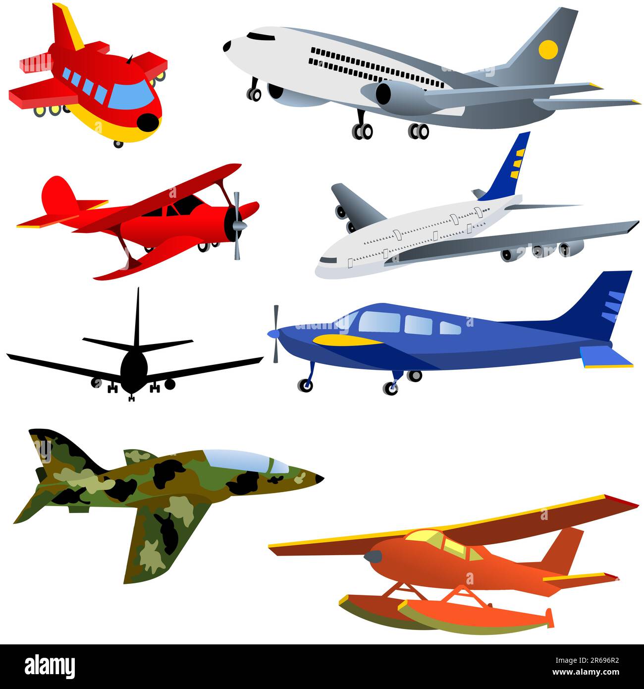 Vector illustration of 8 different airships isolated on white ...