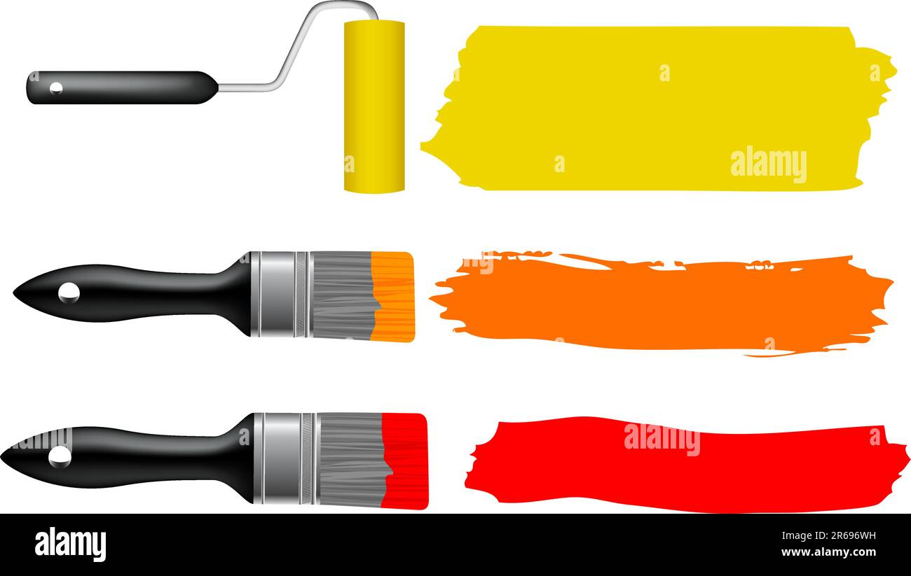Paint brush and paint roller, vector illustration Stock Vector Image ...