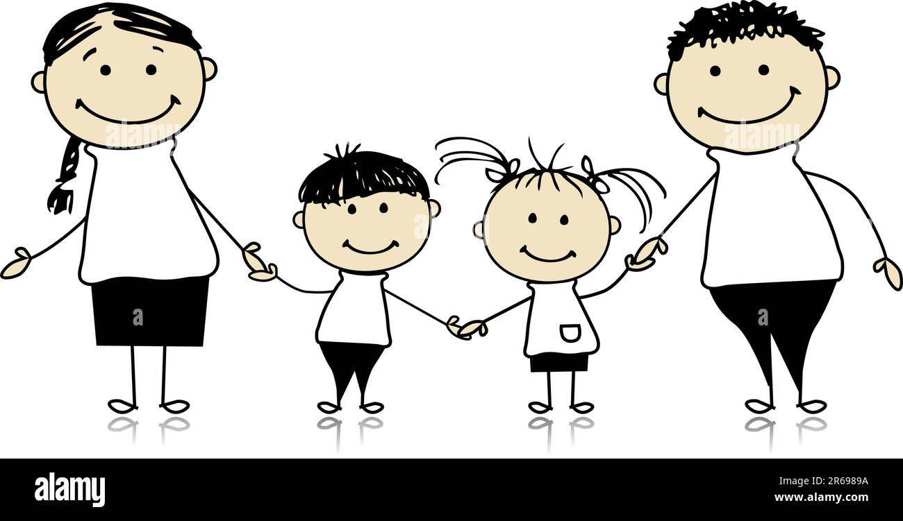 Happy family smiling together, drawing sketch Stock Vector Image & Art ...