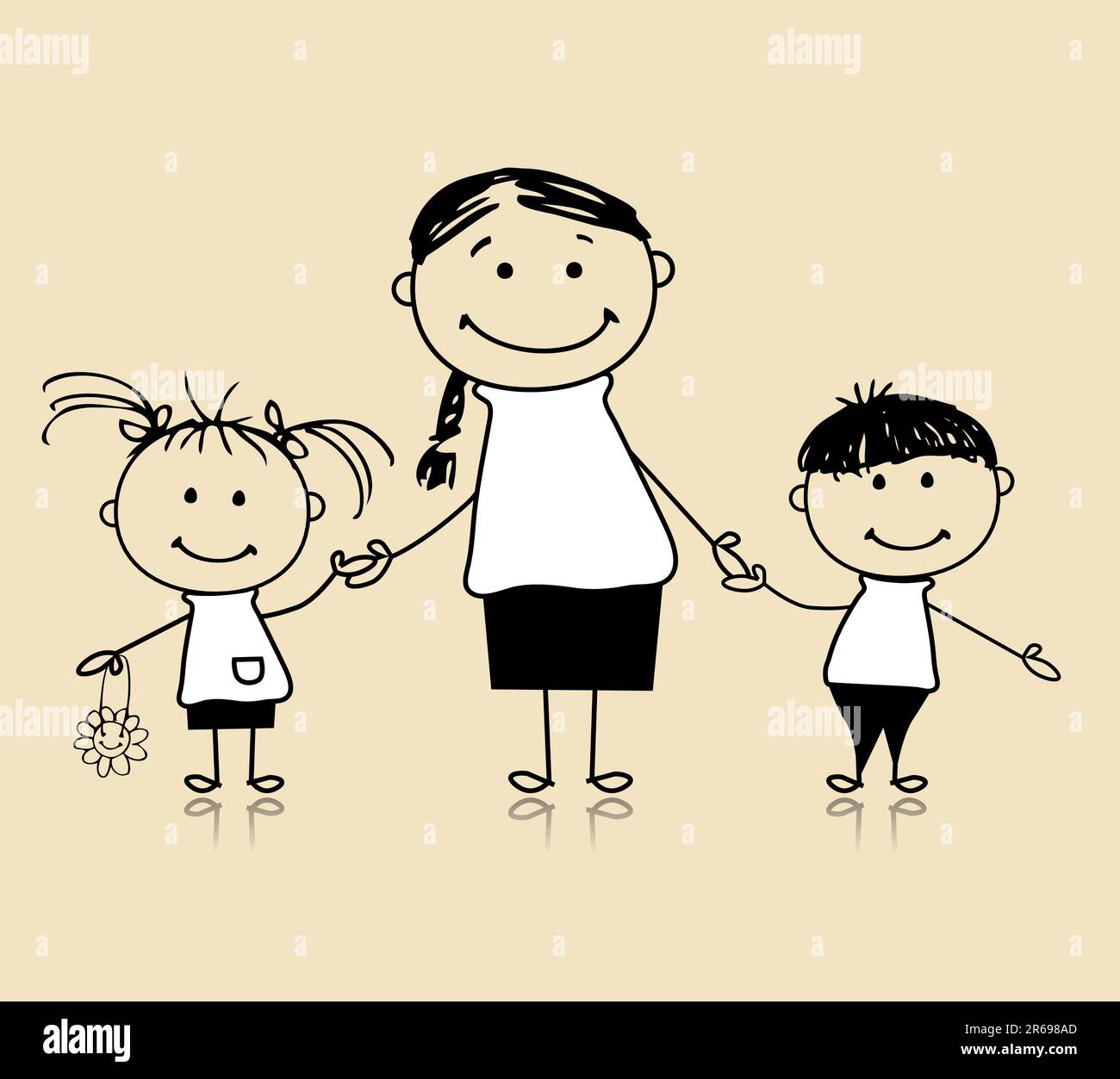 Happy family smiling together, mother and children, drawing sketch ...