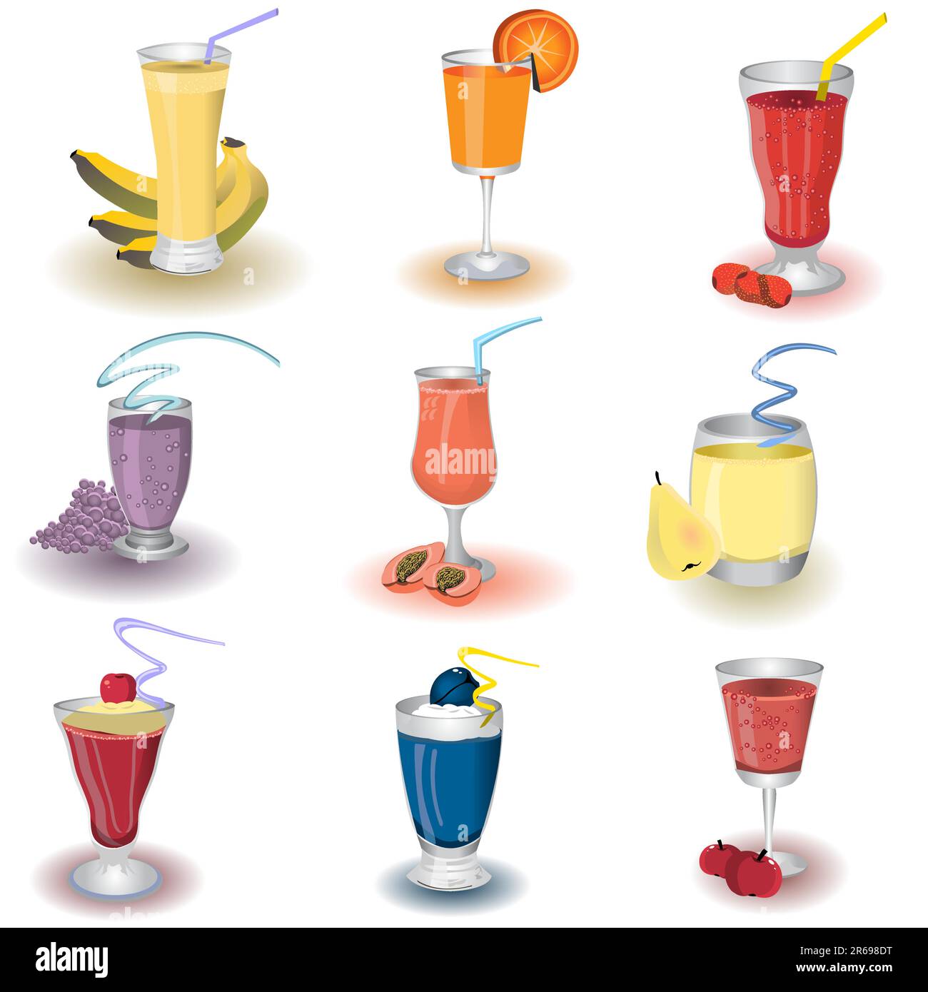Set of nine different fruit shake icons, vector illustration Stock ...