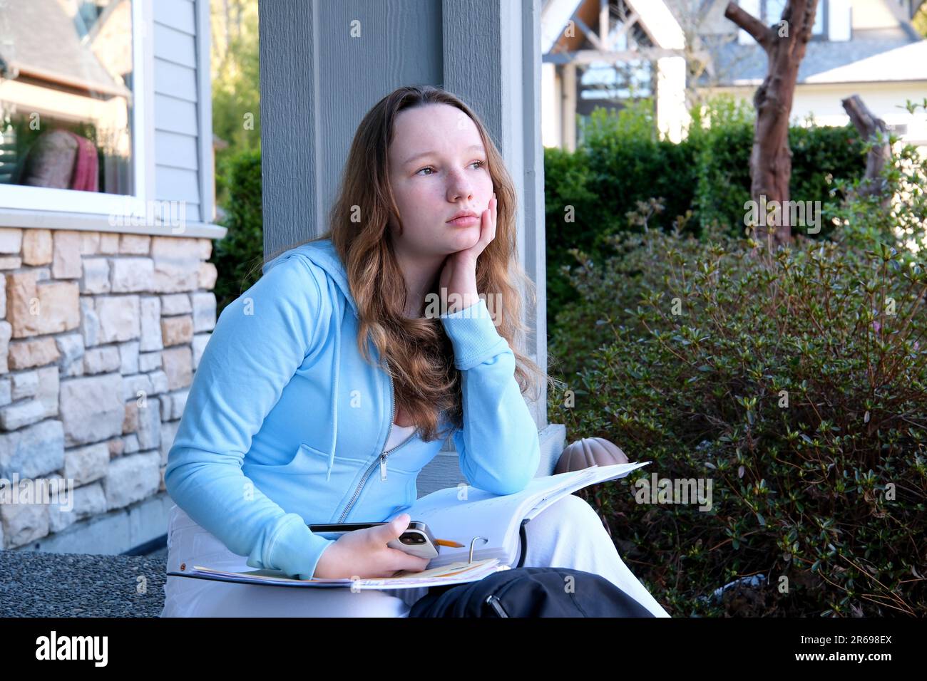 Portrait of creative pensive little girl teenager school child ...