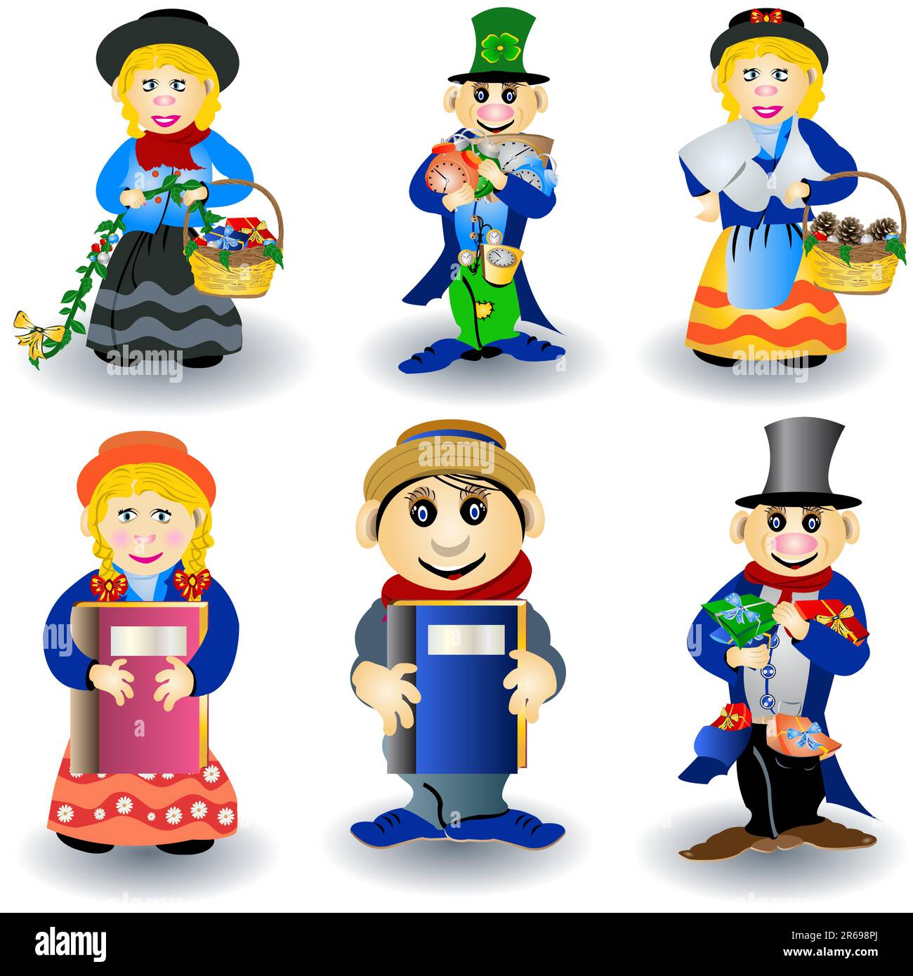 Vector illustration of nine different colored dwarfs in different ...