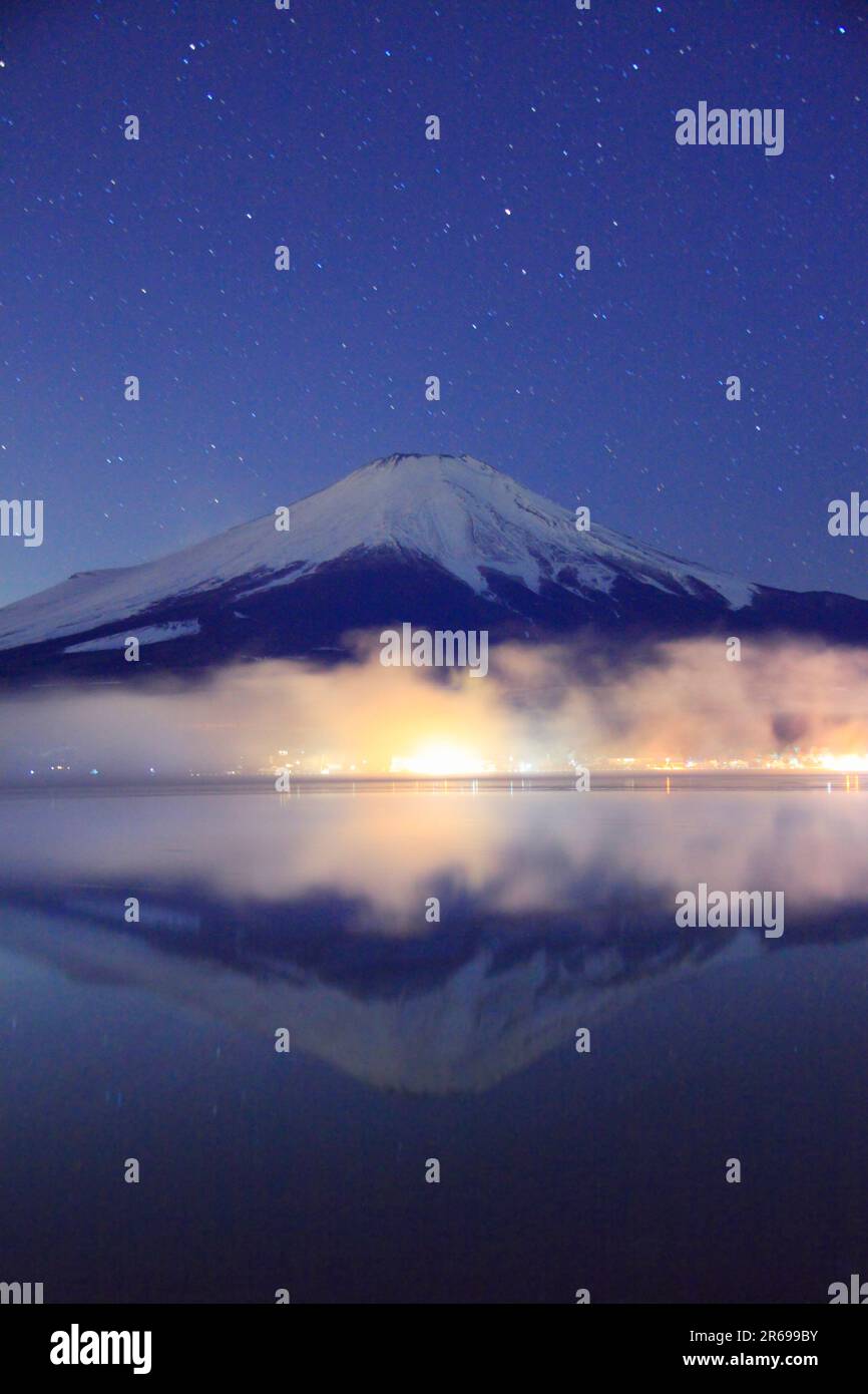 Fuji and Lake Yamanaka at night Stock Photo - Alamy