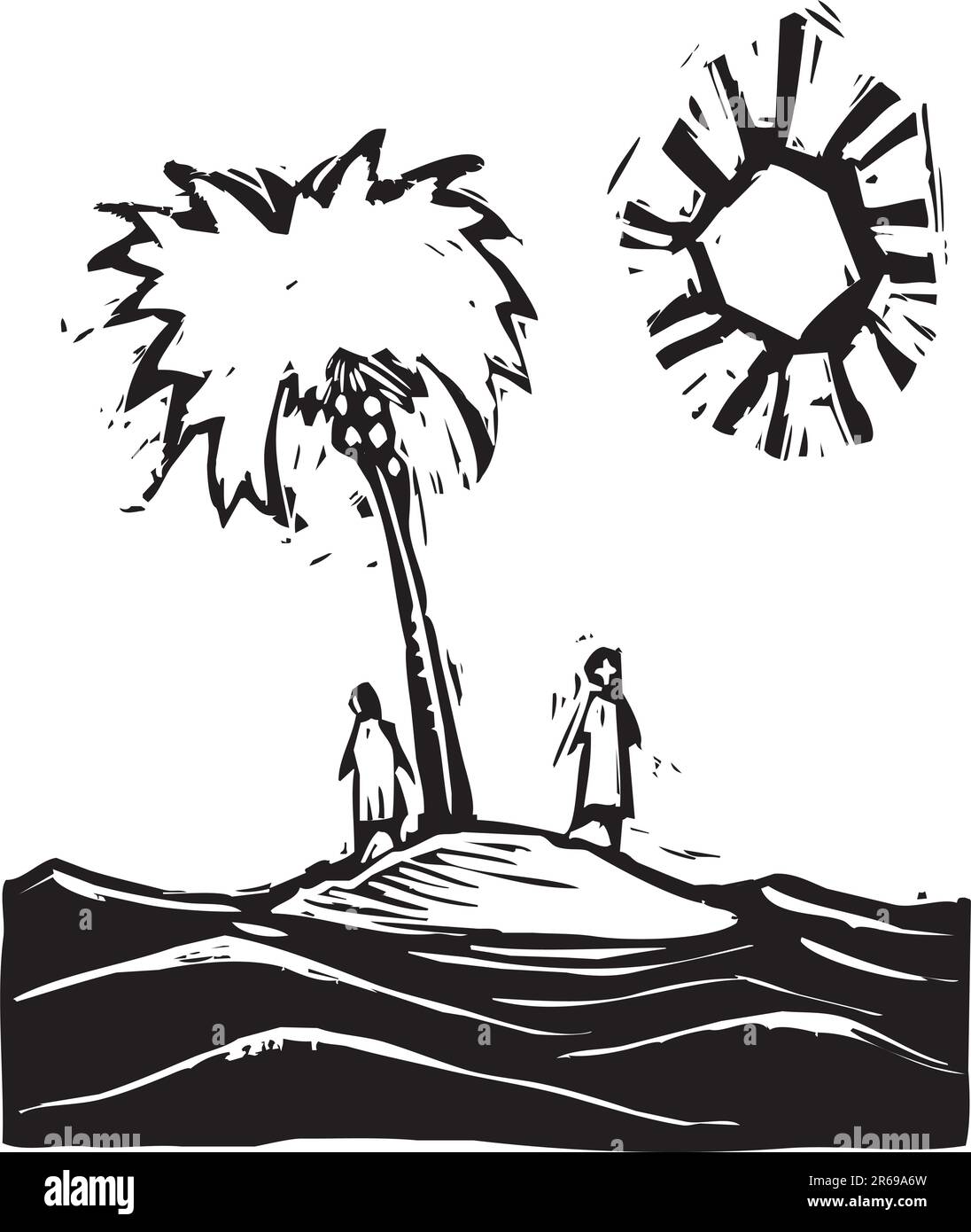 Two people castaway on a tiny island in sea Stock Vector Image & Art ...