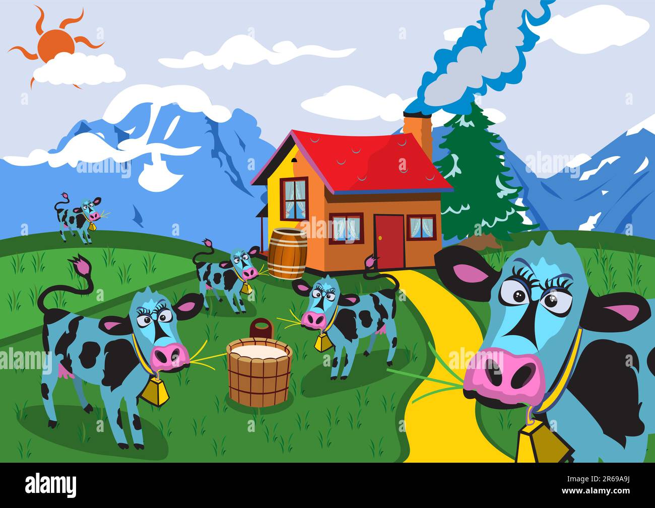 Cartoon vector illustration of funny cows on a farm Stock Vector Image ...