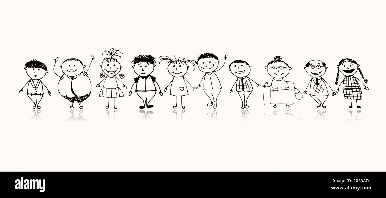 Big family drawing family silhouette Stock Vector Images - Alamy