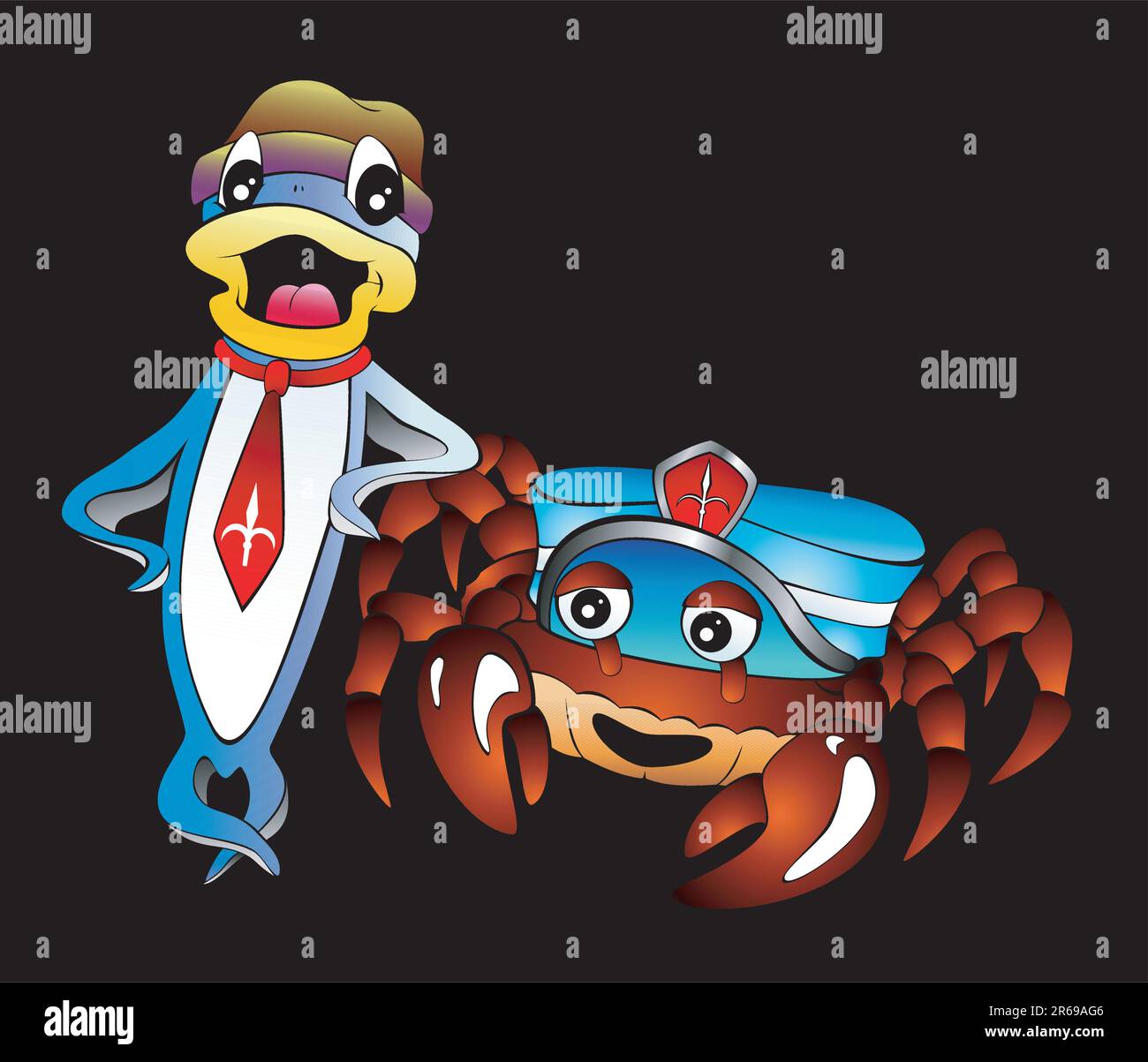Fish and Crab with dress cartoon style Stock Vector Image & Art - Alamy